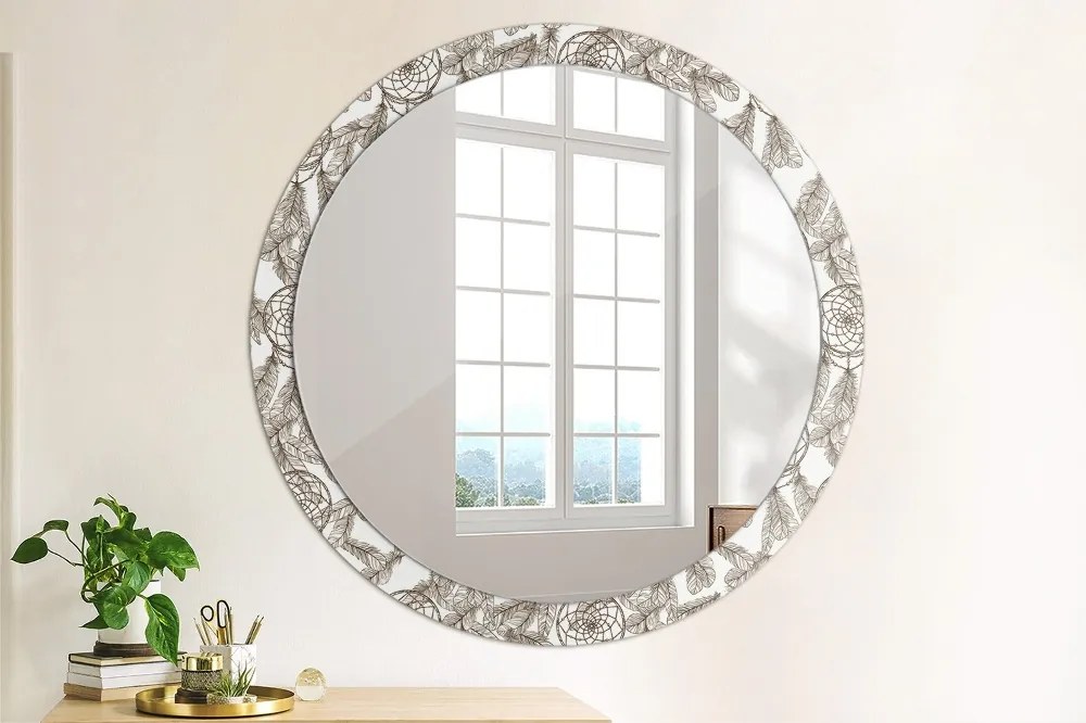 Kulaté zrcadlo s dekorem Dreamcatcher feathers fi 100 cm