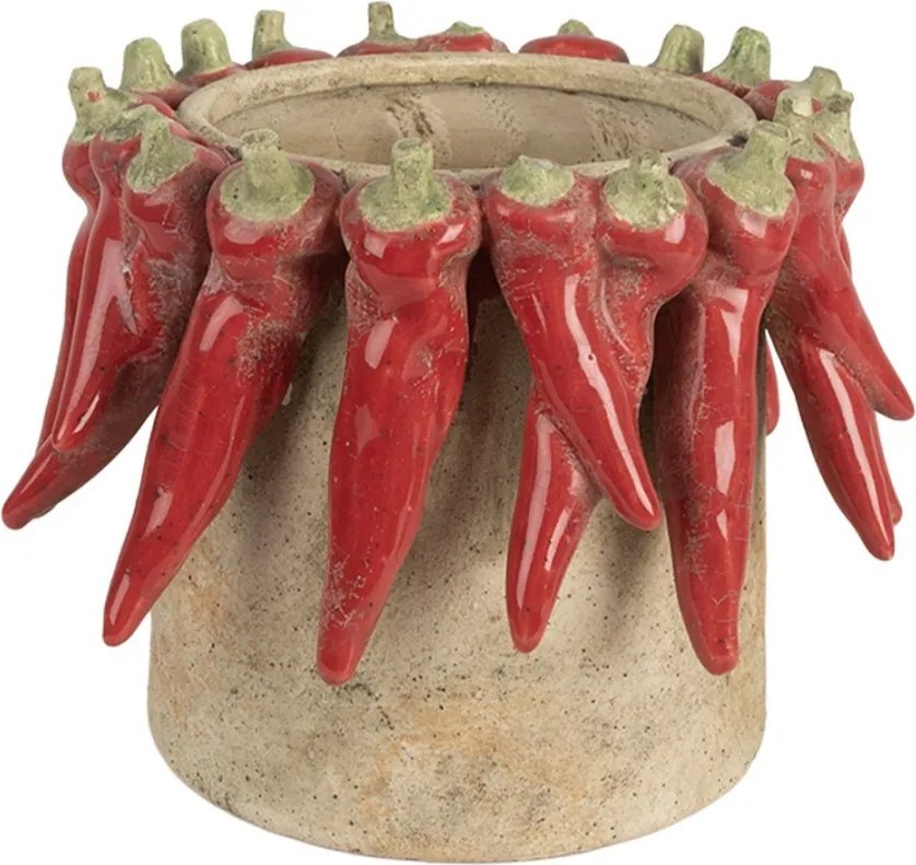 Béžový antik terakotový obal na květináč s papričkami L - Ø 21*17 cm