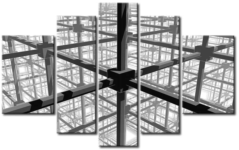 Obraz Krychle - architektura (5-dílný) - 3D abstrakce v odstínech šedi