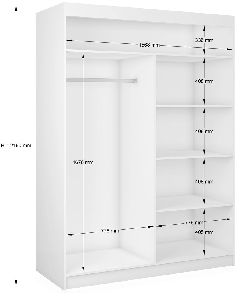 Skříň bez zrcadla Lana 160 cm Barva: Šedá / Šedá / Bílá