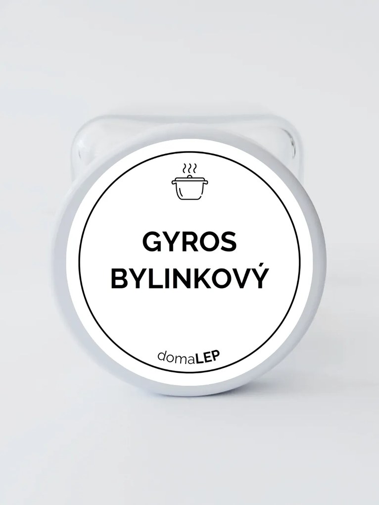 Samolepka na kořenky GYROS BYLINKOVÝ bílá 5 cm tučné písmo