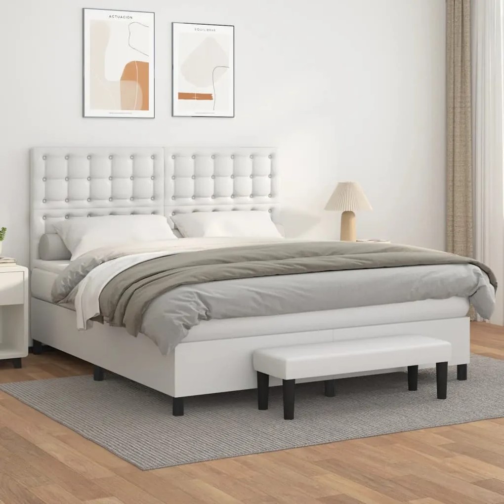 Box spring postel s matrací bílá 160x200 cm umělá kůže