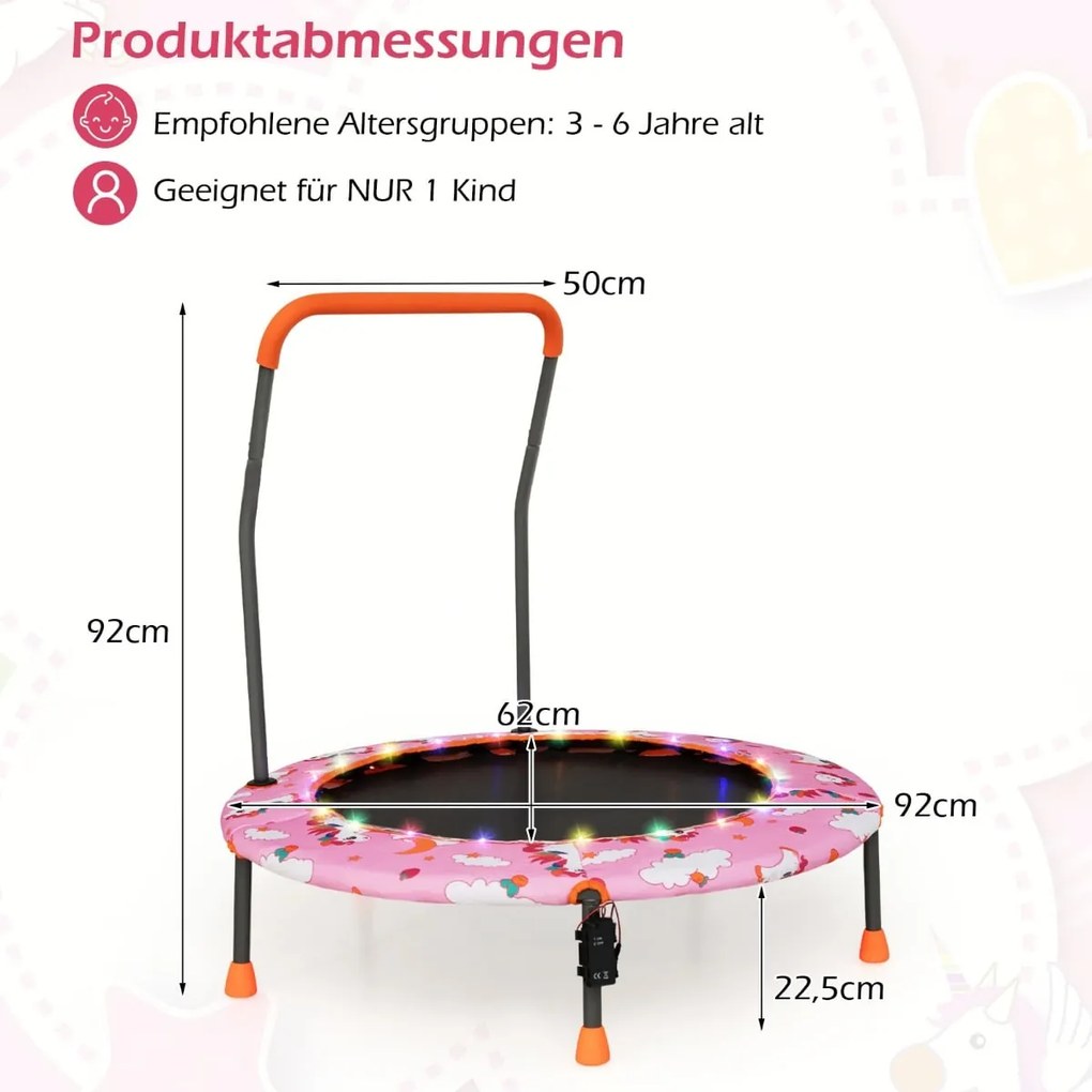 Costway Ø92 cm dětská trampolína mini trampolína s LED osvětlením odnímatelná
