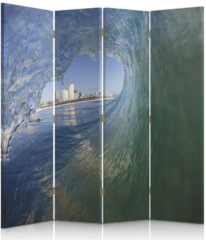 Paraván - A Wave With A View Of The City | čtyřdílný | jednostranný 145x150 cm