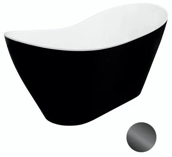 Besco Volně stojící vana z litého mramoru Viya BW Matt 160x70 (170x71) Barva: Bílá/černá, Rozměry (cm): 158x70,5, Typ a barva výpustě: Click-Clack s horním čištěním, grafit