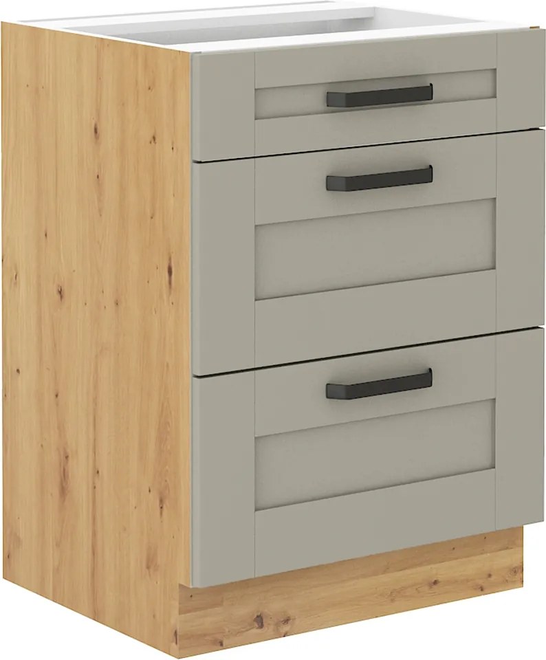 LUNA sa | dolní skříňka 60 D 3S se zásuvkami PREMIUM BOX | 60 cm | artisan/světle šedá