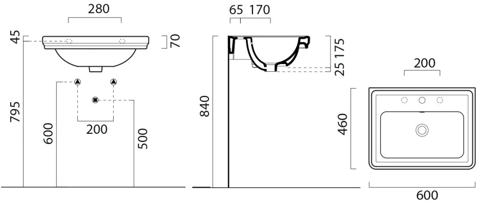 GSI CLASSIC keramické umyvadlo 60x46cm, 3 otvory, bílá ExtraGlaze 8731311