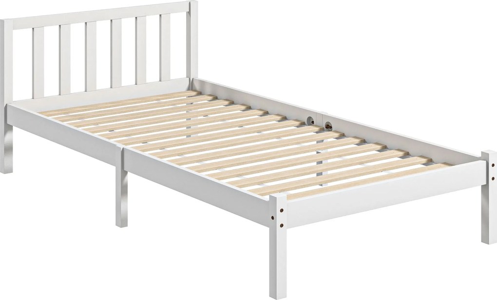 HOMCOM Dřevěný Rám Postele s Laťkami, 208 x 96 cm s Hlavovou Částí, Jednolůžkový Rám Postele do Ložnice, Bílý | Aosom