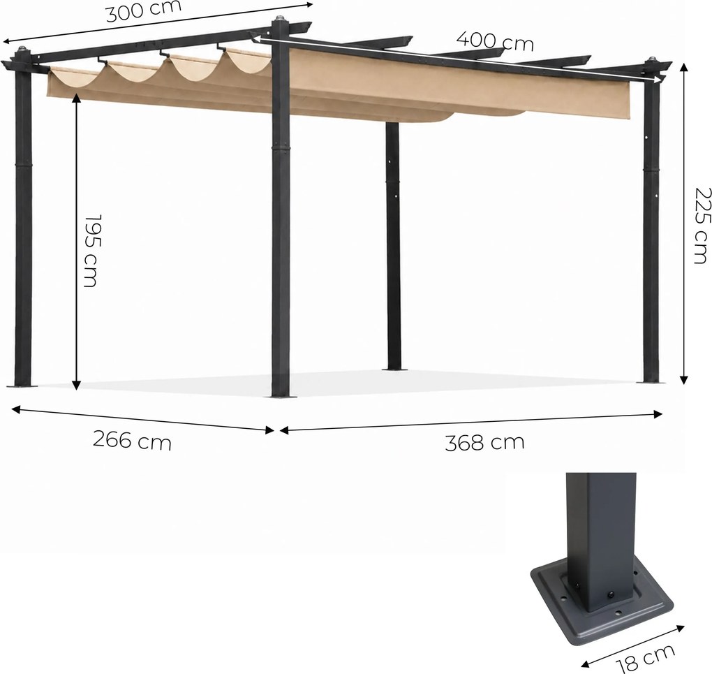 Zahradní pergola s posuvným střešním systémem Zenia 3x4 m béžová