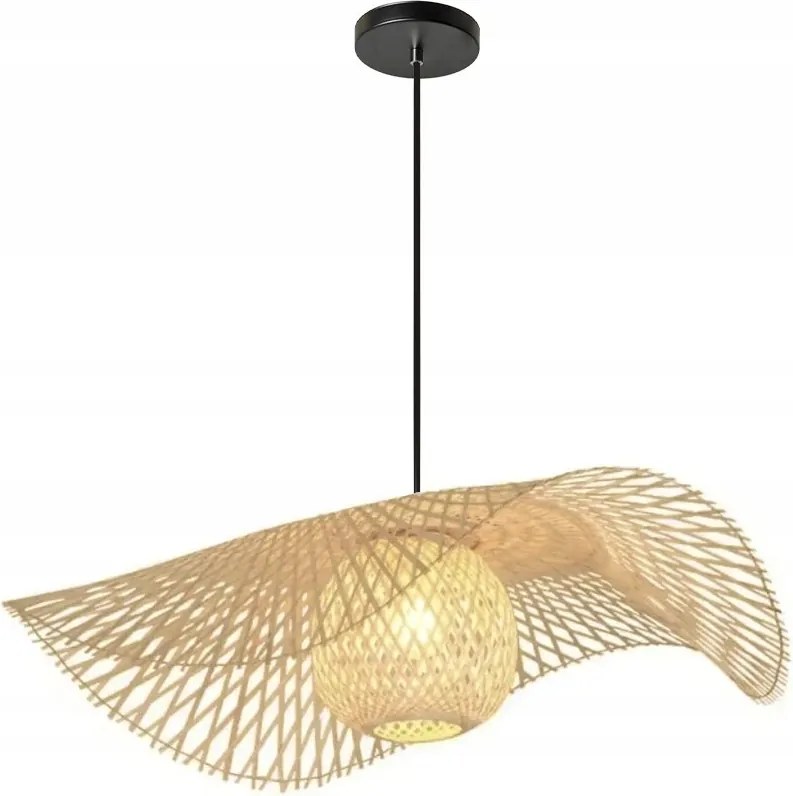 Závěsná Stropní Lampa Bambusová Proutí Klobouk Boho Natural 67 cm