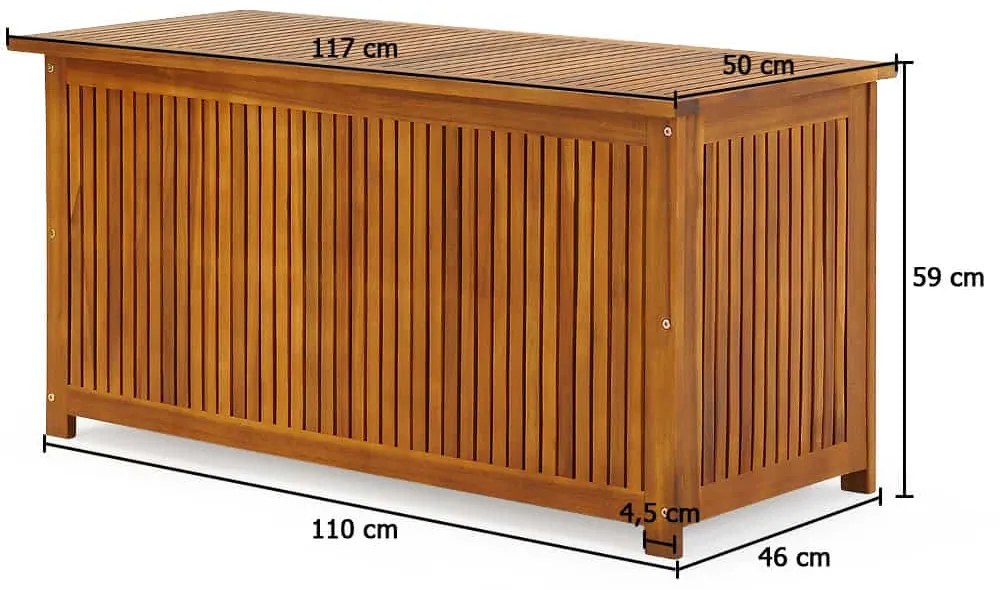 Zahradní úložný box s vnitřní plachtou, akátové dřevo, 115 x 50 x 59 cm 101835