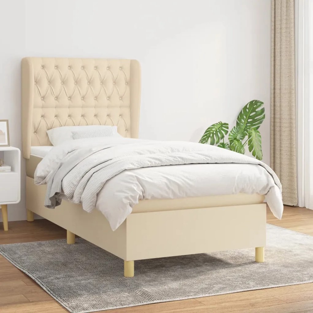 Box spring postel s matrací krémová 90x190 cm textil 3128730