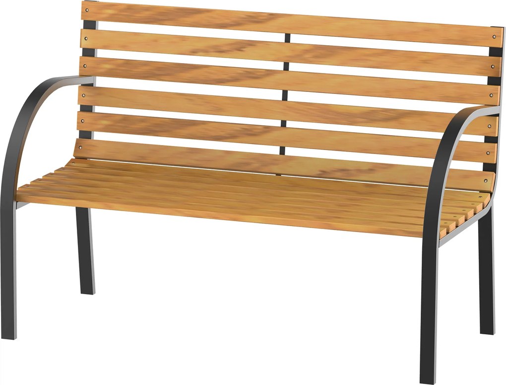 Zahradní lavička Outsunny 2místná lavička z oceli a borovicového dřeva, přírodní vzhled, Š122 x D60 x V83 cm, ideální na zahradu a terasu | Aosom.de