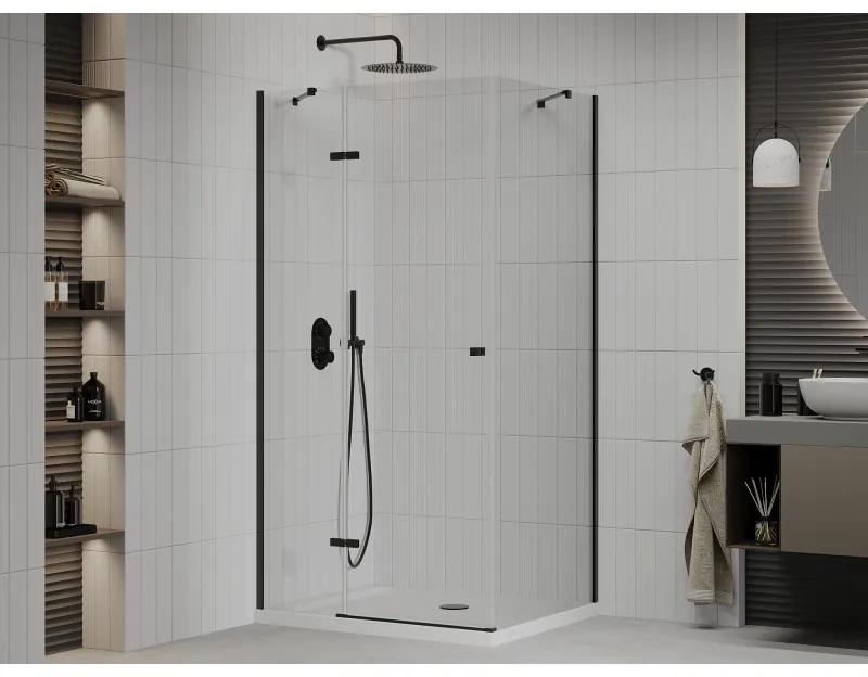 Mexen Roma sprchový kout s otočnými dveřmi 110 x 90 cm, Průhledné, Černá + sprchová vanička Flat, Bílá - 854-110-090-70-00-4010B
