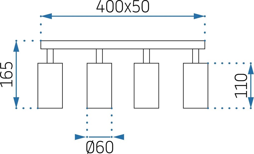 Toolight - Stropní reflektorové svítidlo 4xGU10 60W 392197, černá, OSW-03858