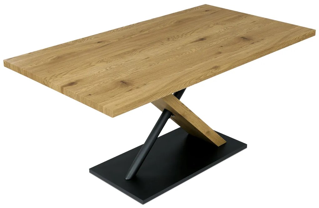 AUTRONIC Jídelní stůl 160x90x76 cm, deska s dekorem dub, černá kovová podstava