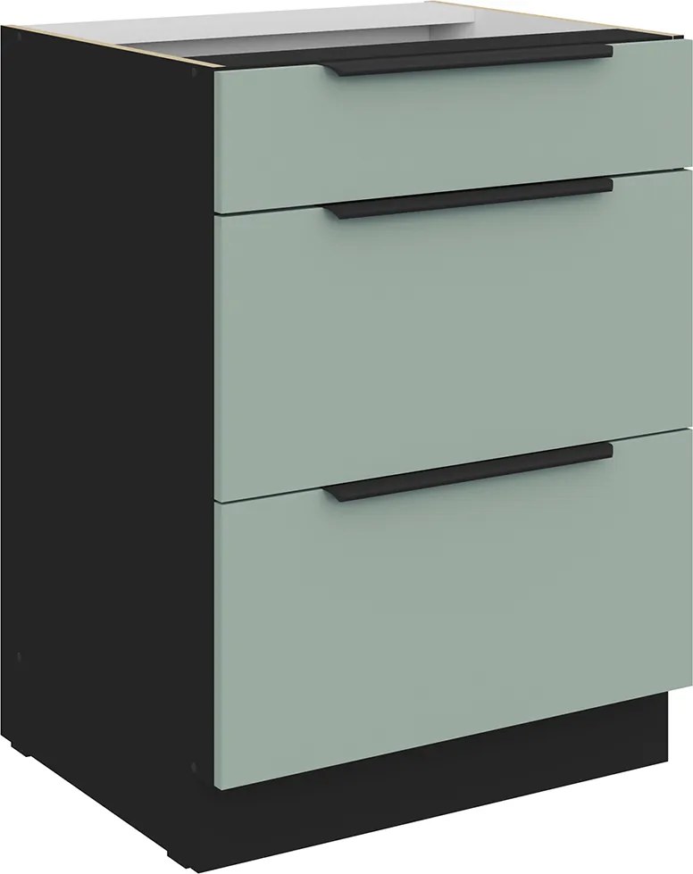 ARIA sc | dolní skříňka 60 D 3S zásuvková | 60 cm | PREMIUM BOX | černá/aquamarine