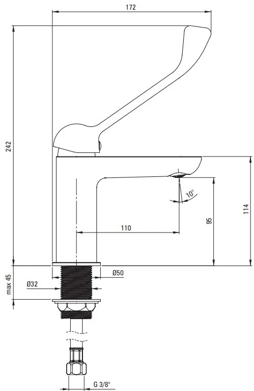 Deante Alpinia, umyvadlová baterie s lékařskou pákou as omezením teploty, chromová, DEA-BGAH020C