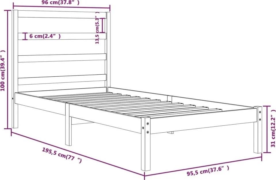 vidaXL Rám postele masivní dřevo 90 x 190 cm Single [3104901] Barva: Bílá