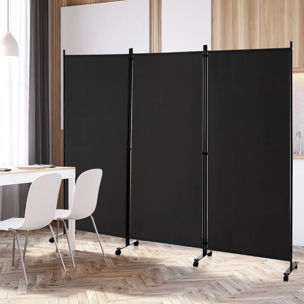 Costway 180 cm dělicí příčka na kolečkách Skládací zástěna s 3 volně