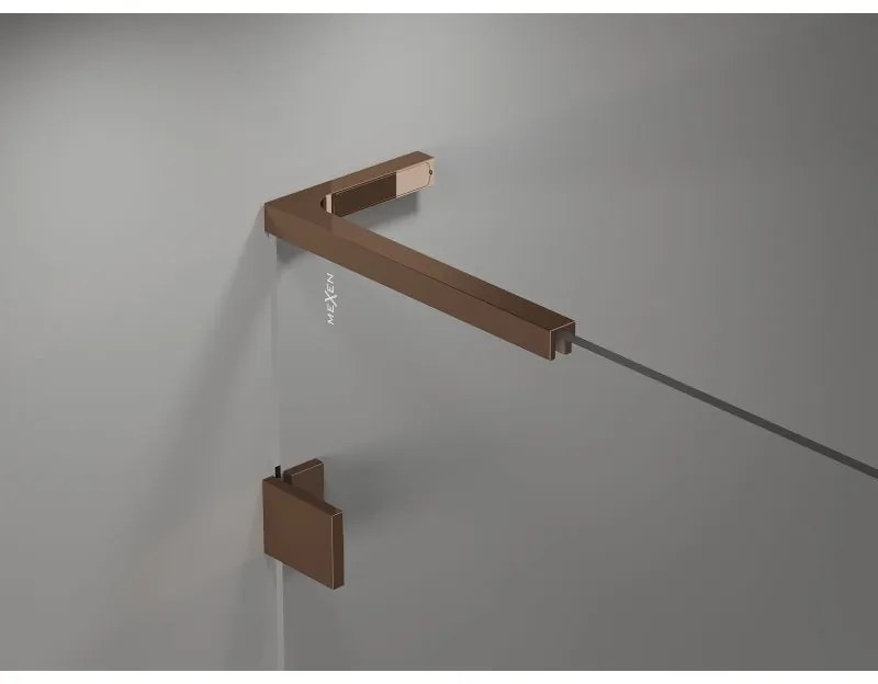 Mexen Lunar, L výklopný půlkruhový sprchový kout 100 x 100 cm, 8mm čiré sklo, profil růžové zlato, 833L-100L-100P-60-00