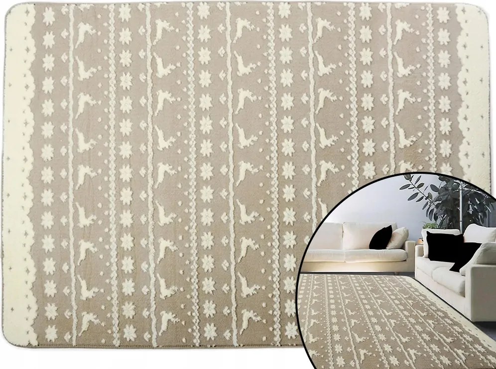 Koberec 3D Plyš Měkký 160x230 Bergen Beige Béžový Norský