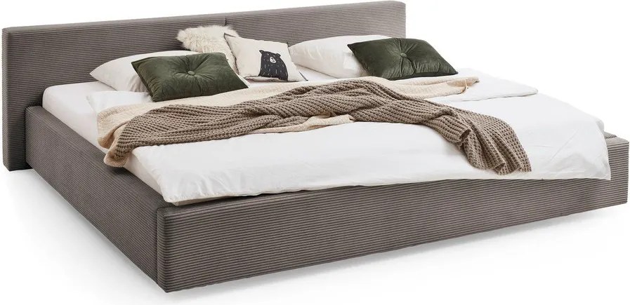 Taupe čalouněná dvoulůžková postel s úložným prostorem s roštem 200x240 cm Cube – Meise Möbel
