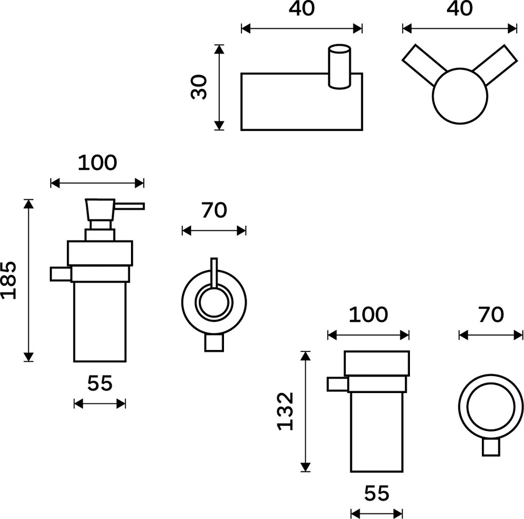 Nimco Sada koupelnových doplňků, nádobky skleněné BORMO černá - BRC set-31W-T-90