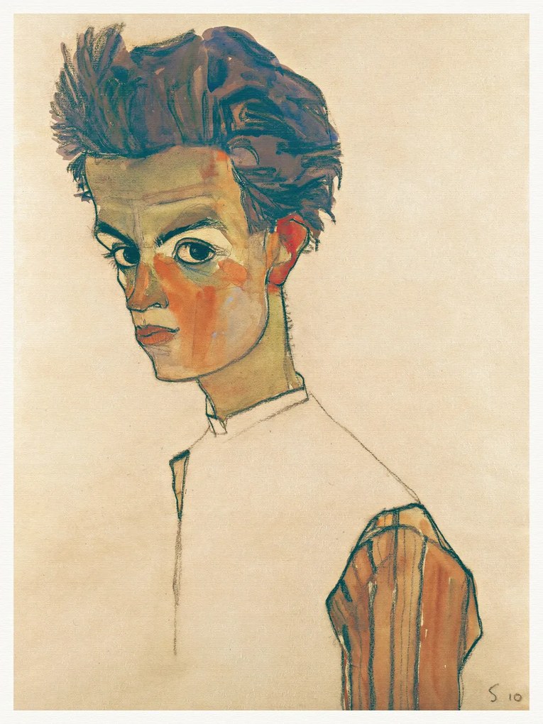 Obrazová reprodukce Man in Striped Shirt (Male Self Portrait) - Egon Schiele, (30 x 40 cm)