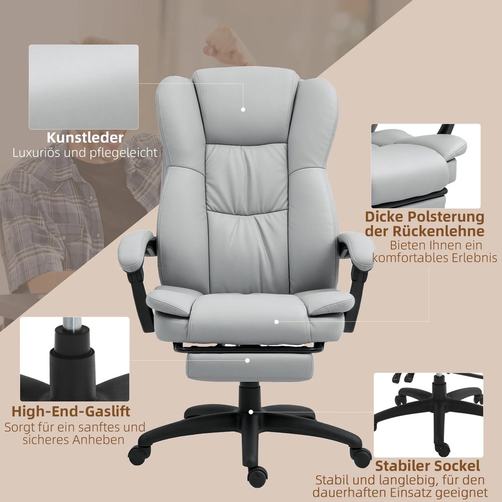 Kancelářská židle Vinsetto s masážní funkcí, ergonomická kancelářská židle s funkcí polohování, výškově nastavitelná manažerská židle s funkcí otáčen…