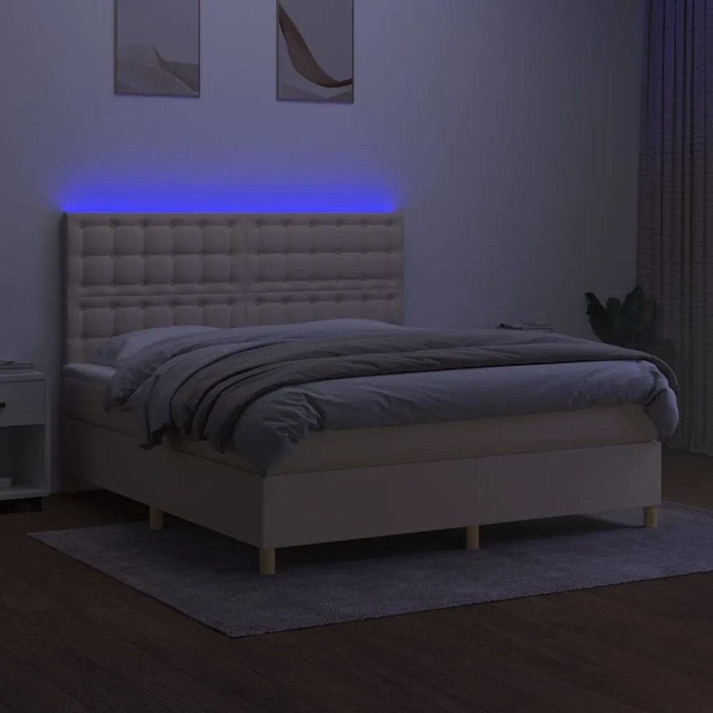 Box spring postel s matrací a LED krémová 160x200 cm textil 3135770