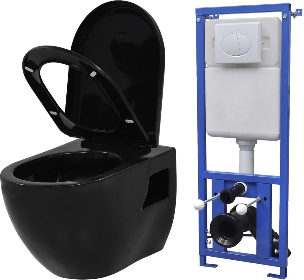 Závěsná toaleta s podomítkovou nádržkou - keramická | černá