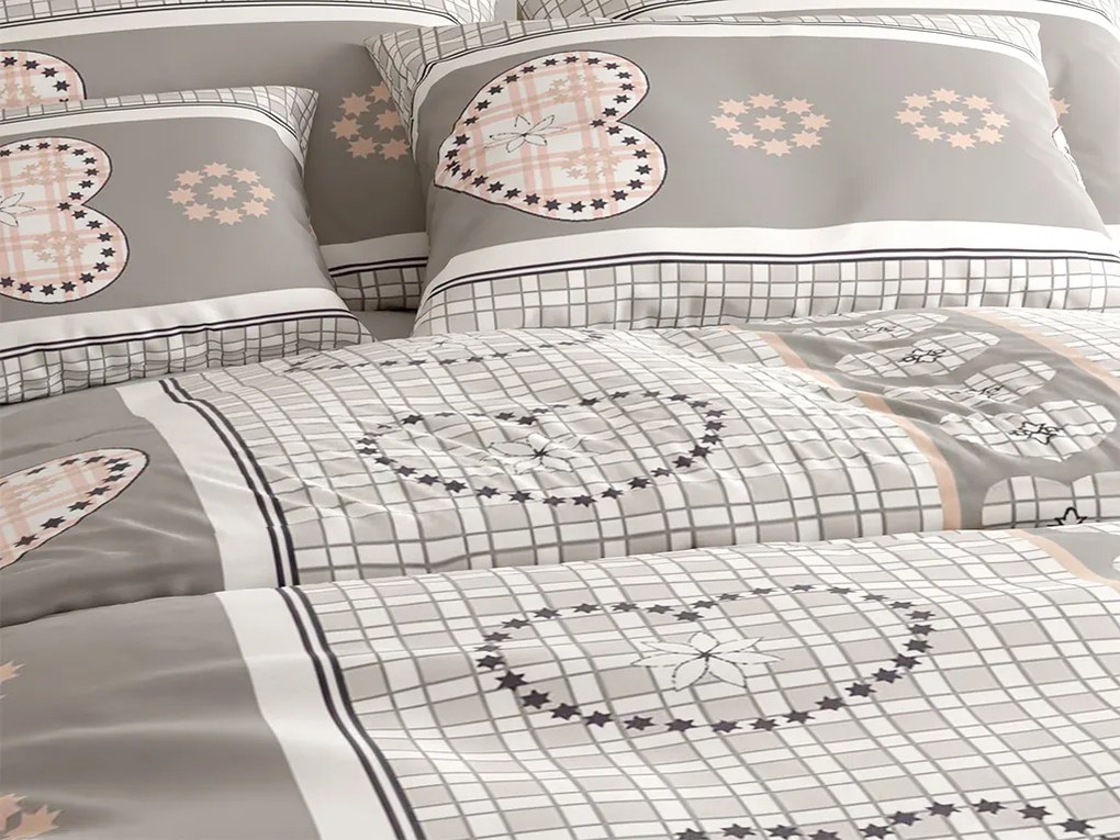 Krepové povlečení HEART RETRO POLY šedé Rozměr povlečení: 70 x 90 cm | 140 x 200 cm