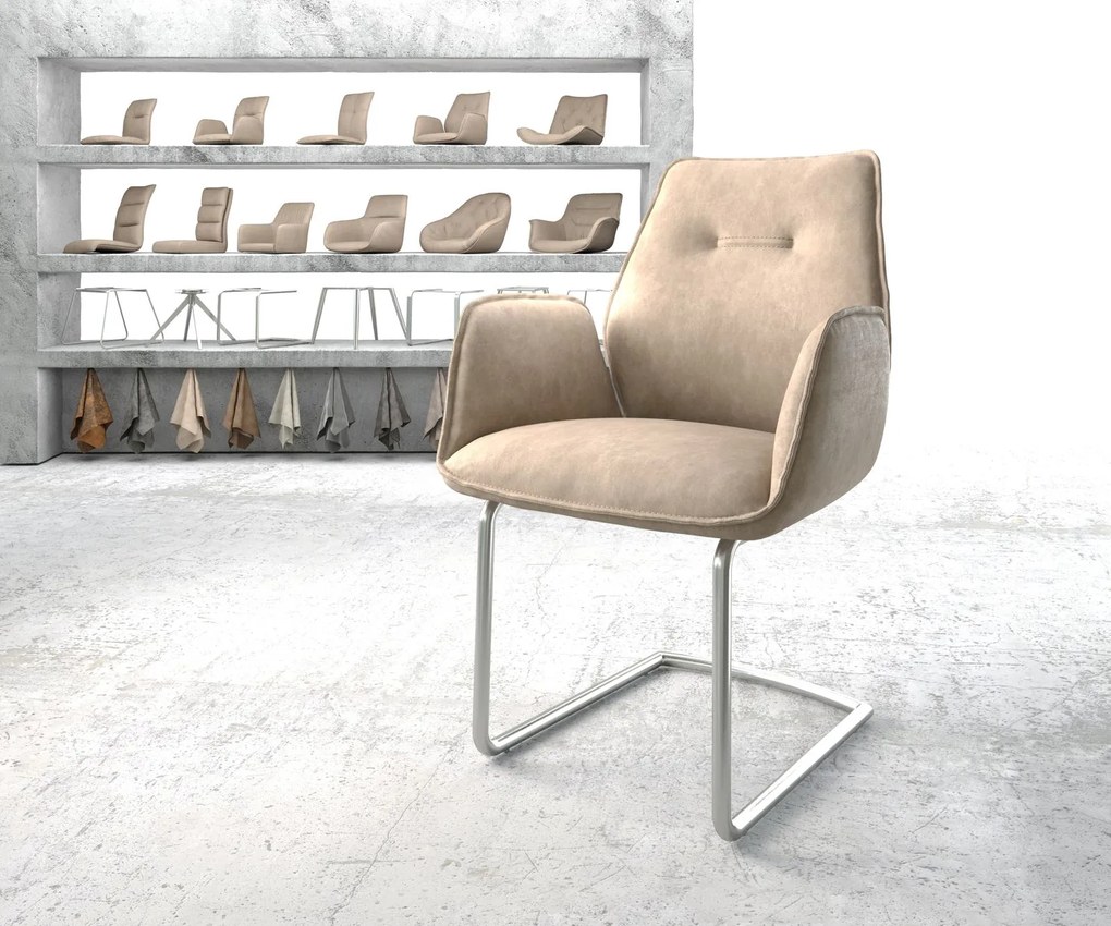 DELIFE Jídelní židle Zoa-Flex béžová vintage konzolová podnož kulatá z nerezové oceli