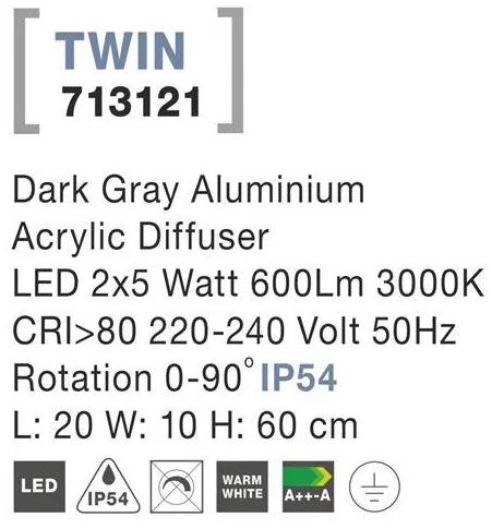 Nova Luce Venkovní sloupkové svítidlo TWIN, LED 2x5W 3000K rotační 0-90st. IP54