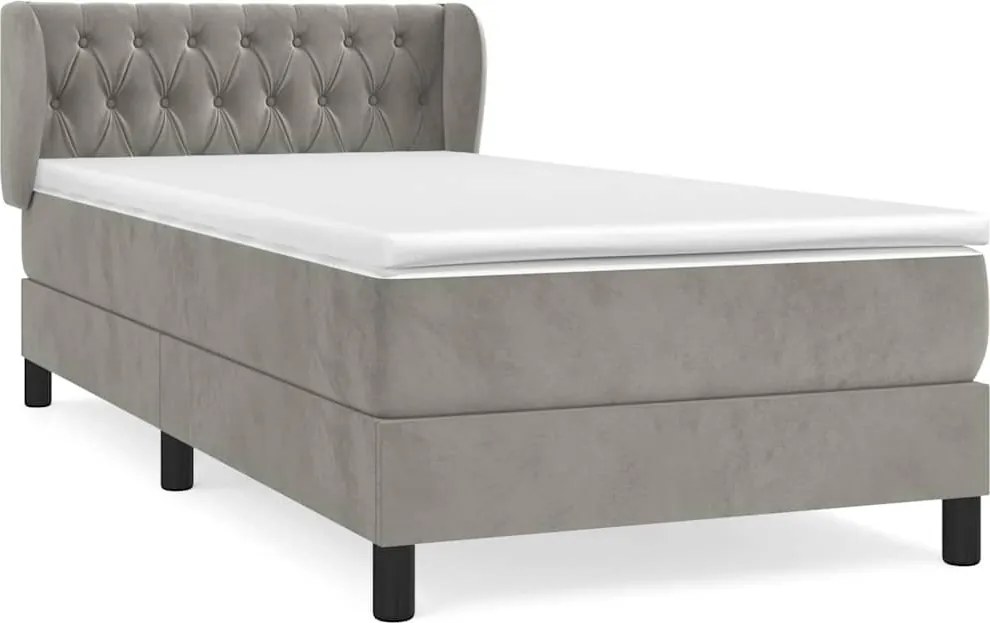 Box spring postel s matrací světle šedá 90x200 cm samet 3127649