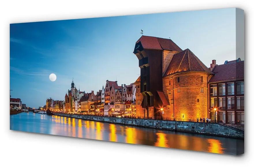 Obrazy na plátně Řeka noc Gdańsk Staré Město 125x50 cm
