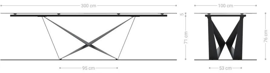Jídelní stůl Edge 300x100 Reliéfní sklo kouřově černá 3D design podnož