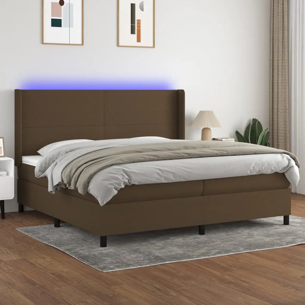 Box spring postel s matrací a LED tmavě hnědá 200x200 cm textil
