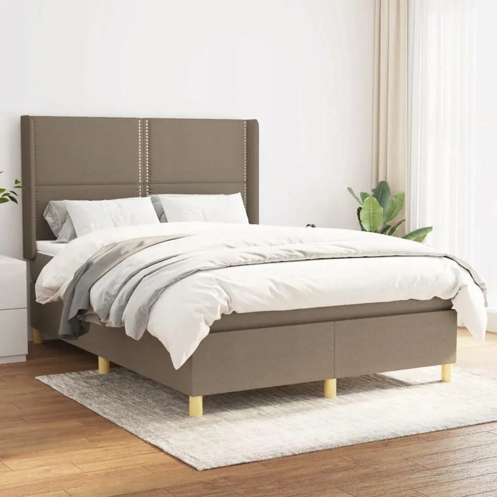 Box Spring Postel S Matrací Textil Taupe Hladké s hřebíky 140 x 200 cm