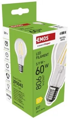 Emos lighting LED žárovka Filament A60 / E27 / 5,9 W (60 W) / 806 lm / neutrální bílá 1525733498