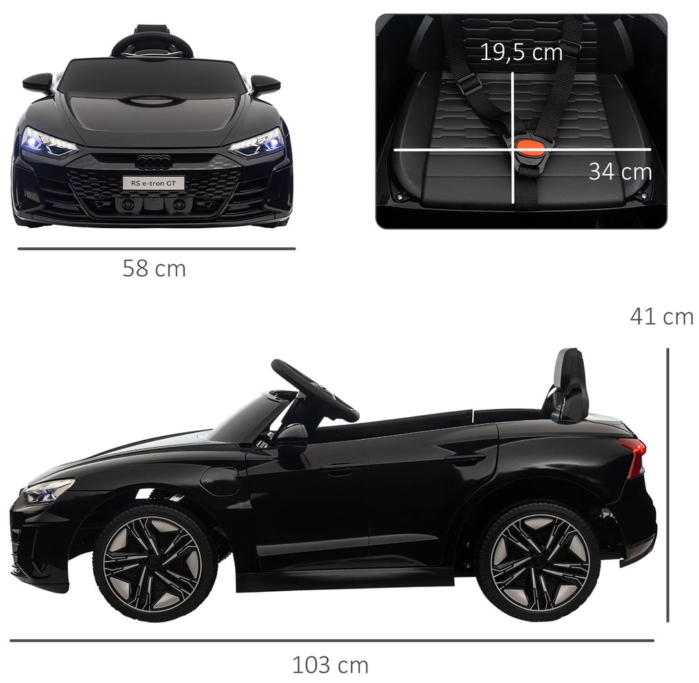 HOMCOM Dětské elektrické autíčko AUDI RS e-tron GT s dálkovým ovládáním, bezpečnostním pásem, klaksonem, hudbou a světlomety, do 5 km/h, pro děti od …