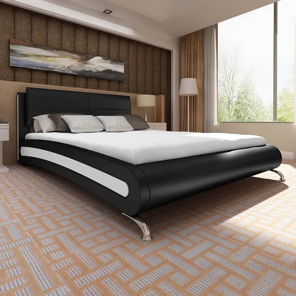 270644 vidaXL Černobílá postel umělá kůže 180x200 cm + matrace z paměťové pěny