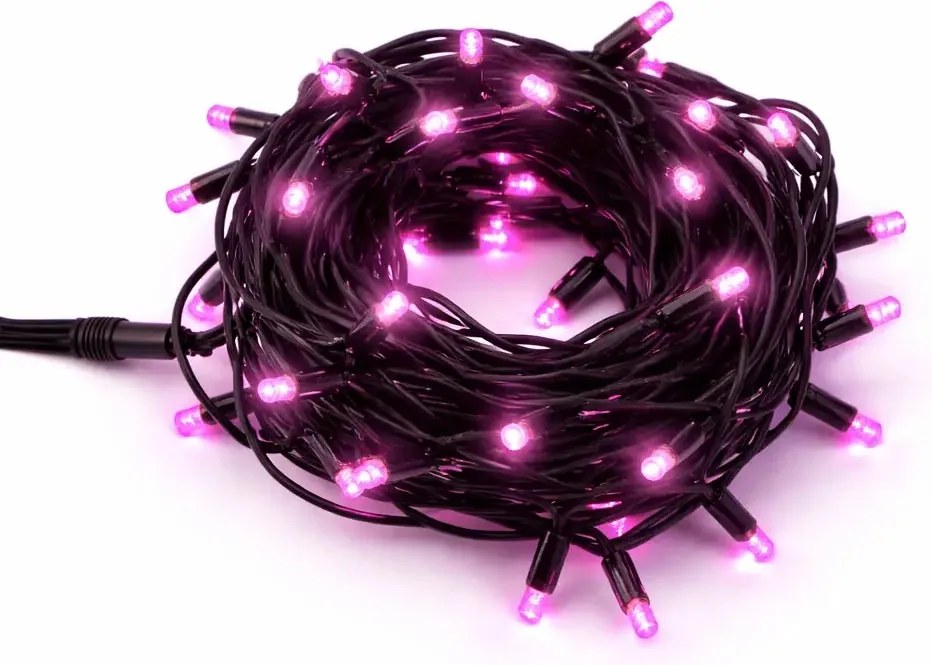 Easy fix LED světelný řetěz, 5 m, venkovní, růžový, 50 diod, černý kabel, IP67