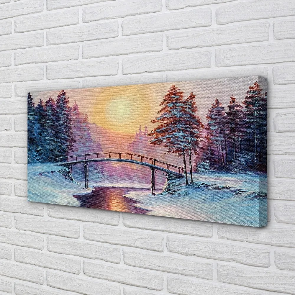 Obrazy na plátně Zimní stromy sníh na východ 100x50 cm
