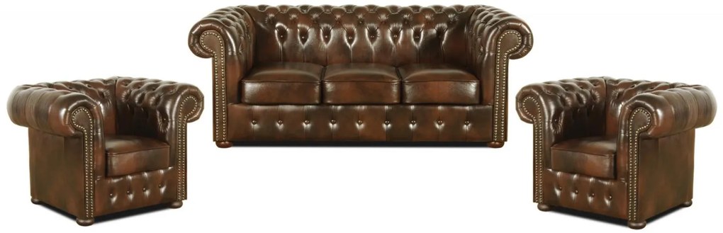 FN Sedací souprava Chesterfield Classic 3+1+1 kůže hnědá