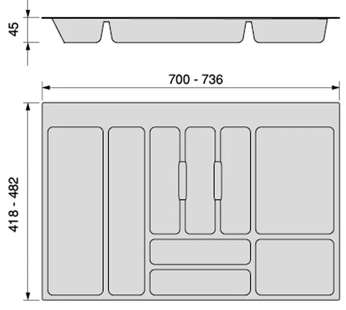 In-Design Příborník Optima 490 mm antracitový - různé šířky Šířka příborníku (mm): 500 - 536