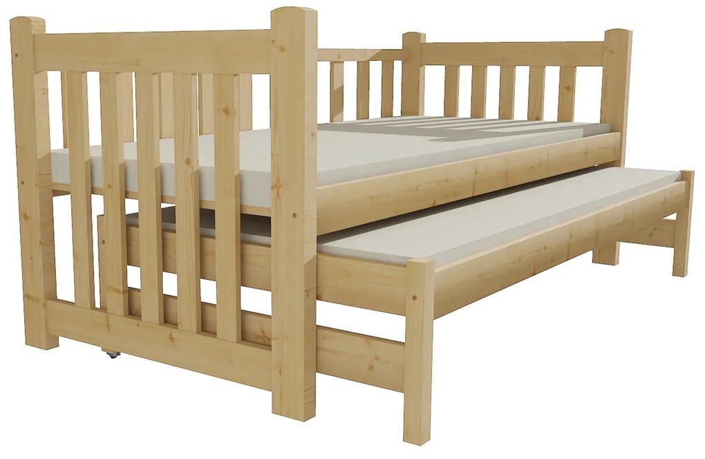 Vomaks Dětská postel s výsuvnou přistýlkou DPV 002 (surové dřevo, 2 kusy úložných prostor, 90 x 200 cm)