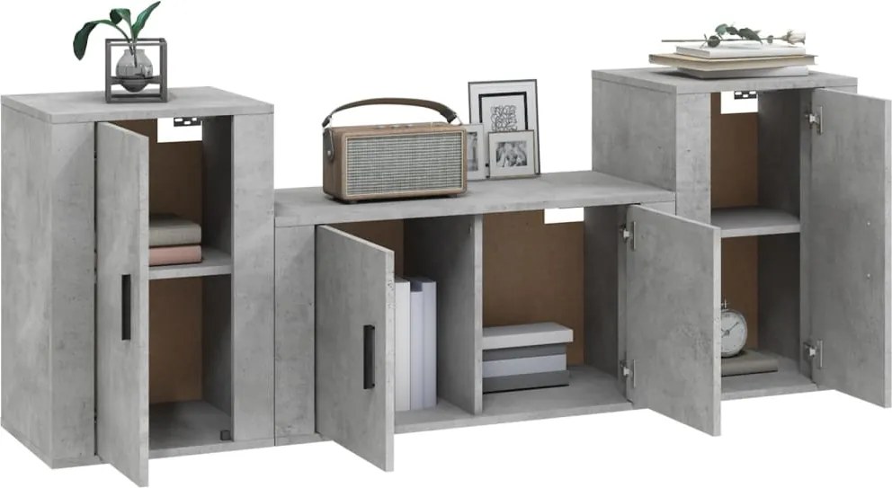 3dílný set TV skříněk betonově šedý kompozitní dřevo 3188506
