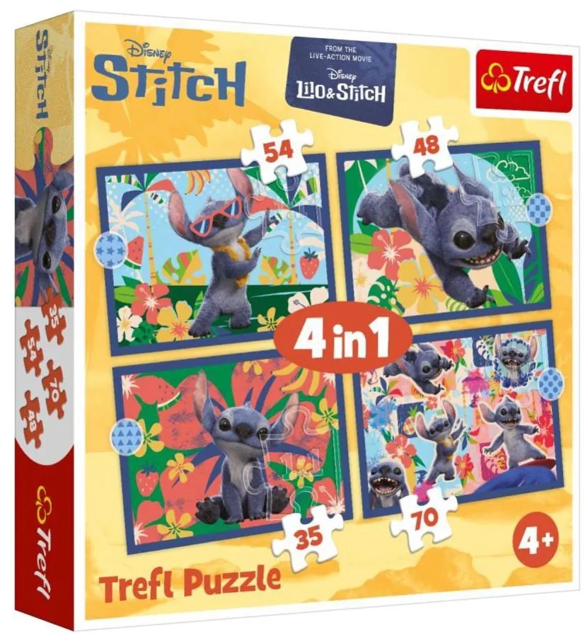 Puzzle 4v1 Lilo&Stitch Dovolená na Havaji 28,5x20,5cm v krabici 28x28x6cm